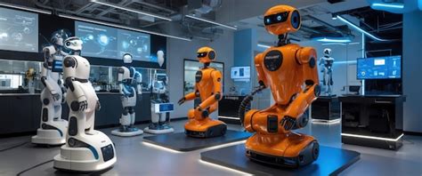 Futuristic Robotics Lab Showcasing Advanced Technology And Humanoid