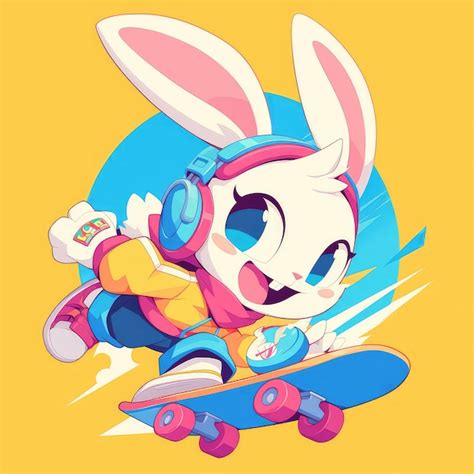 Premium Vector A Rabbit In A Skateboard Cartoon Style