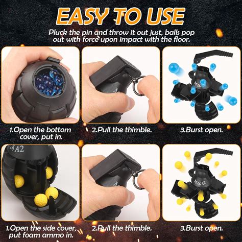 Toy Hand Grenade For Cs Battle Game With 9 Foam Ammo Black Fun Impact