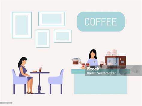 커피 숍 벡터 일러스트에서 사람과 바리스타 테이블에 앉아 카페테리아 방문자 커피 하우스에서 시간을 보내는 사람들은 커피를 마시고 친구를 만나고 휴식을 취합니다 Robusta
