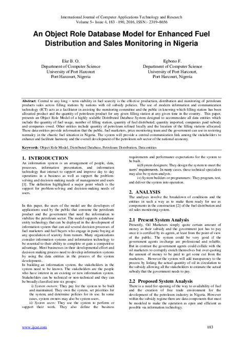 Pdf An Object Role Database Model For Enhanced Fuel Distribution And