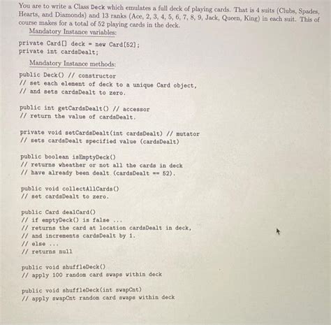 Solved You Are To Write A Class Deck Which Emulates A Full