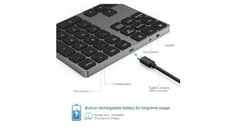 Bluetooth Number Pad Lekvey Aluminum Rechargeable Wireless Numeric Keypad Slim 34 Keys External