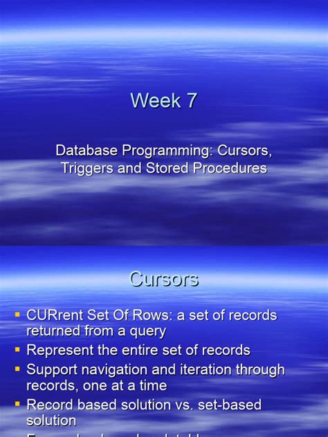 Database Programmin Cursors Triggers And Stored Procedures Pdf Parameter Computer