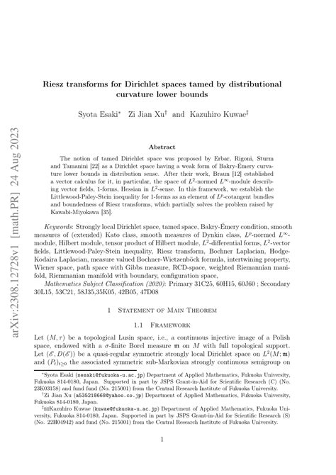 Pdf Riesz Transforms For Dirichlet Spaces Tamed By Distributional Curvature Lower Bounds