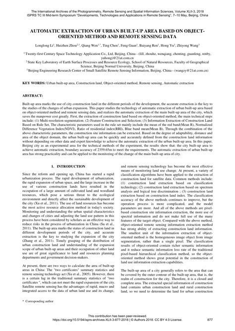 Pdf Automatic Extraction Of Urban Built Up Area Based On Object