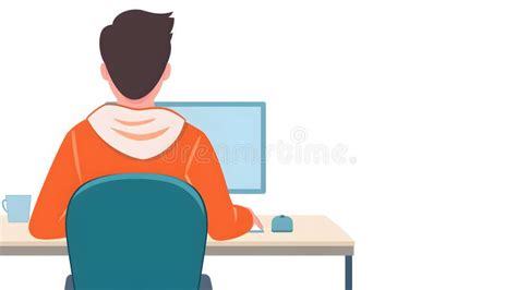 A Man Sitting At The Desk And Working On Computer Stock Illustration Illustration Of Computer