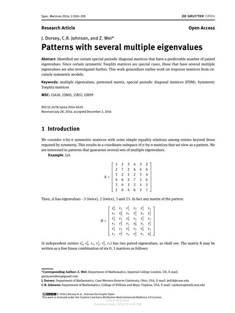Pdf Patterns With Several Multiple Eigenvalues