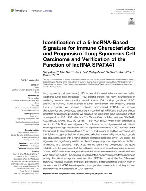 Pdf Identification Of A 5 Lncrna Based Signature For Immune