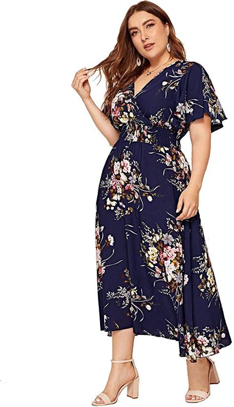 Milumia Women Plus Size Summer Floral Boho High Waist V Neck Maxi Dress