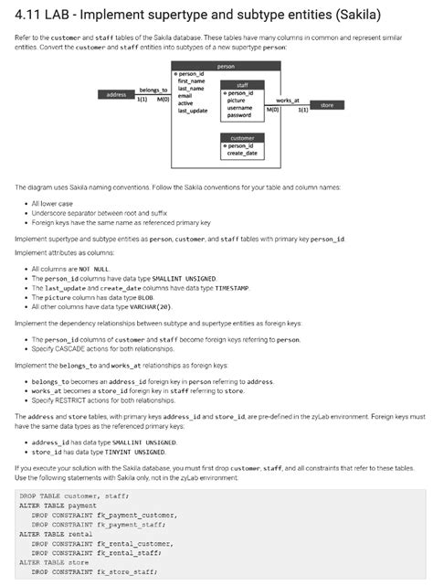 GET ANSWER 411 Lab Implement Supertype And Subtype Entities Sakila