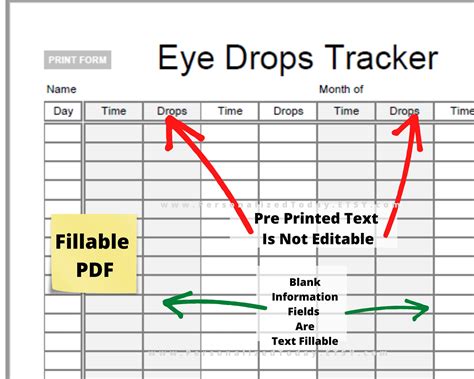 Printable Eye Drops Tracker Fillable And Print And Write Pdf Etsy Canada