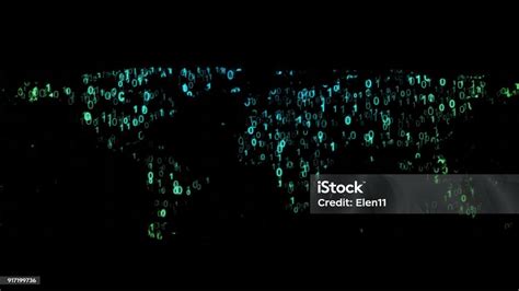 세계 지도 0과 1 이진 코드 검은 배경에 녹색 숫자에서 형성 정보화 사회와 디지털 세계의의 개념 공간 위쪽 및 아래쪽에 텍스트를 복사 합니다 0에 대한 스톡 벡터 아트 및