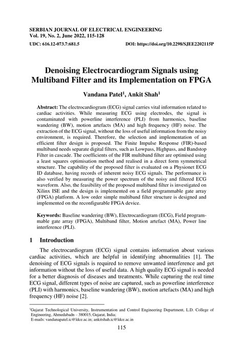 pdf denoising electrocardiogram signals using multiband filter and its implementation on fpga