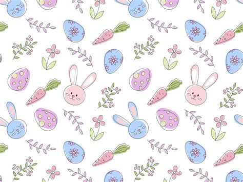 Seamless Easter Pattern With Eggs And Bunnies In Pastel Colors Pattern From Eggs And Twigs Of