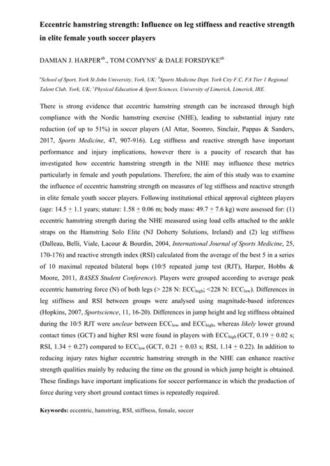 Pdf Eccentric Hamstring Strength Influence On Leg Stiffness And Reactive Strength In Elite