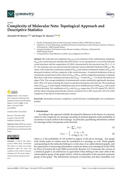 Pdf Complexity Of Molecular Nets Topological Approach And