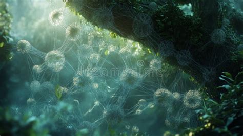 Surreal Visualization Of Growing Connected Nodes In A Dreamlike Organic Environment Stock