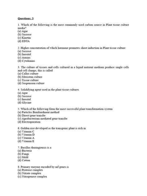 Mcq Biotechnology Crt Questions Pdf Translation Biology Genetic
