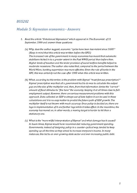 Week 5 Lecture Notes 5 Bus Module 5 Keynesian Economics Answers Read The Article