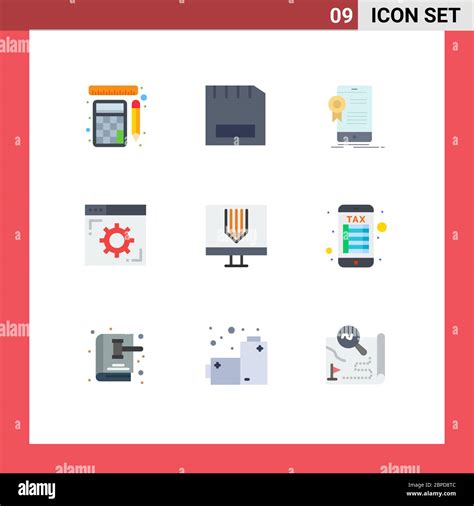 Universal Icon Symbols Group Of 9 Modern Flat Colors Of Webpage