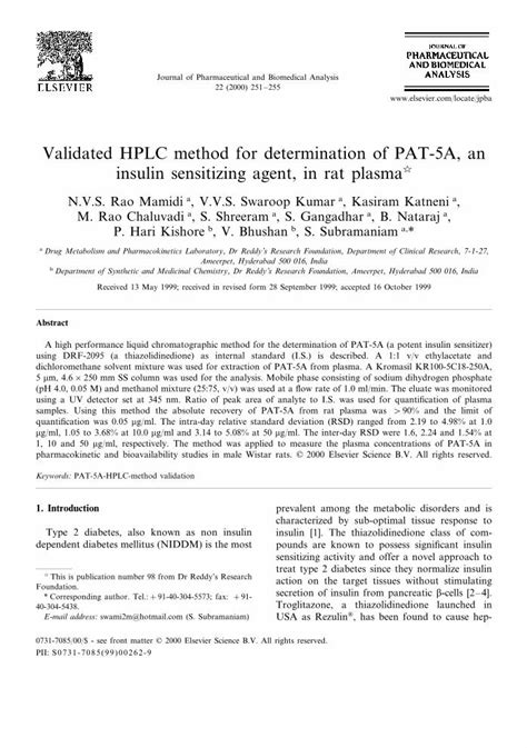 Pdf Validated Hplc Method For Determination Of Pat 5a An Insulin Sensitizing Agent In Rat
