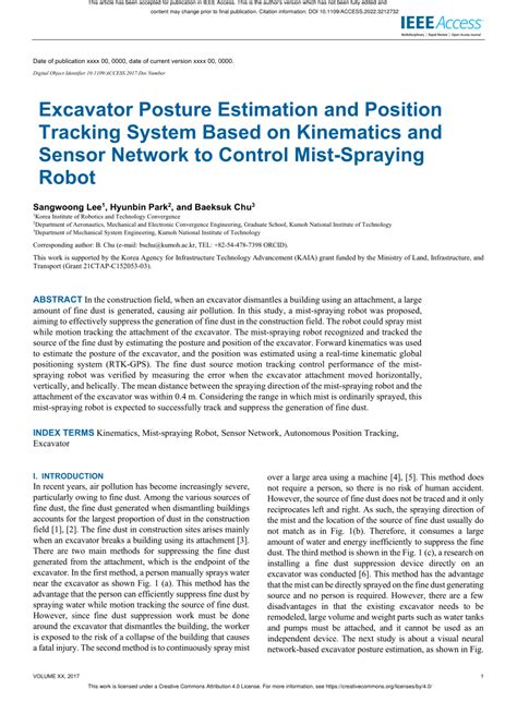 Pdf Excavator Posture Estimation And Position Tracking System Based On Kinematics And Sensor