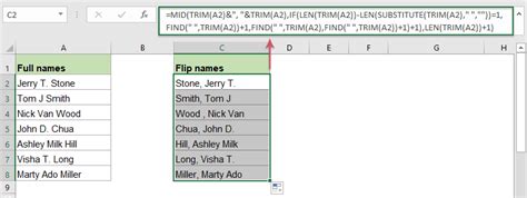 Flip Or Reverse First And Last Names In Excel List