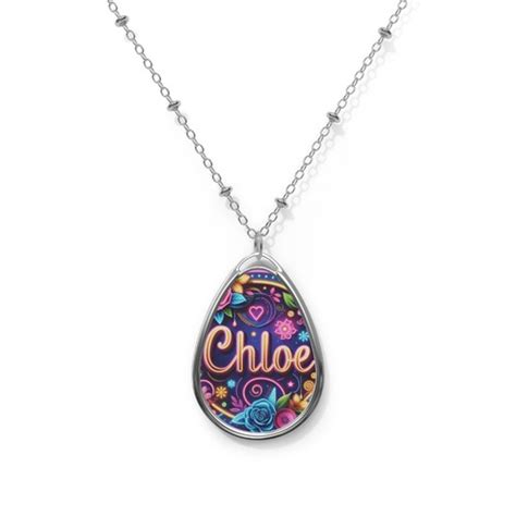 Personalized Chloe Oval Pendant Jewelry Necklace Neon Design 1 Jewelry