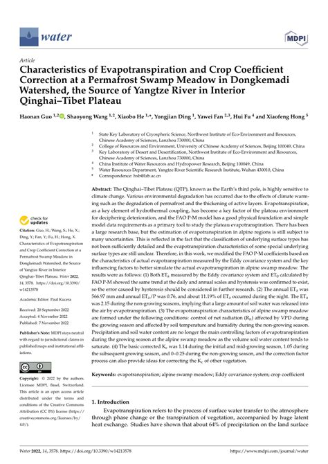 Pdf Characteristics Of Evapotranspiration And Crop Coefficient Correction At A Permafrost