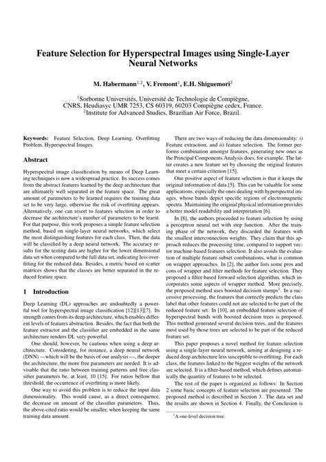Pdf Feature Selection For Hyperspectral Images Using Single Layer