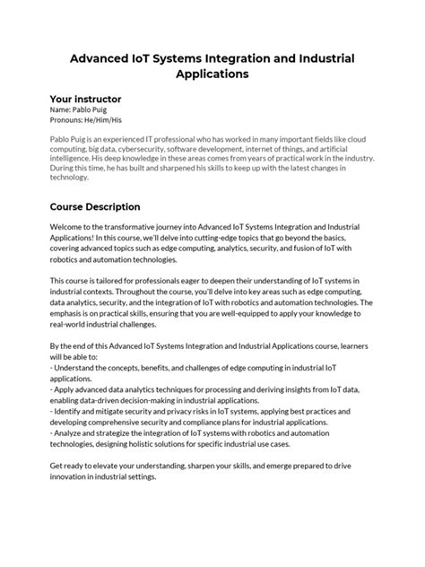 Syllabus Advanced Iot Systems Integration And Industrial Applications Pdf Internet Of