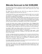 Bitcoin Forecast To Hit 100 000 Docx Bitcoin Forecast To Hit 100 000 Top Cryptocurrency