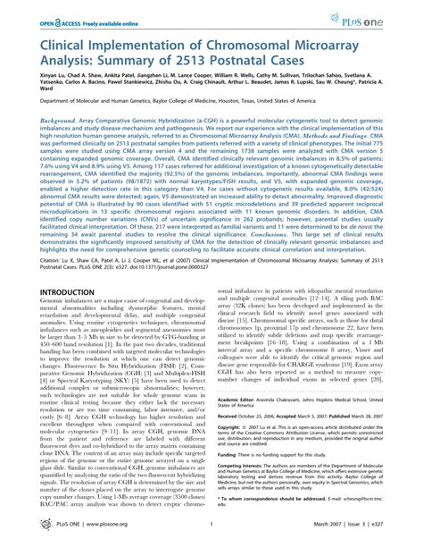 Pdf Clinical Implementation Of Chromosomal Microarray Analysis