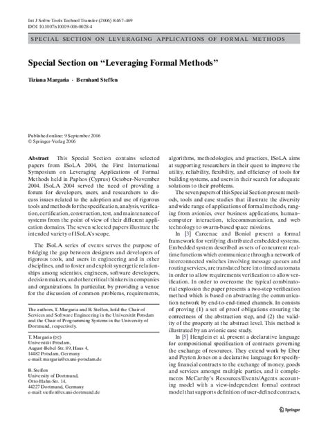 Pdf Special Section On Leveraging Formal Methods”