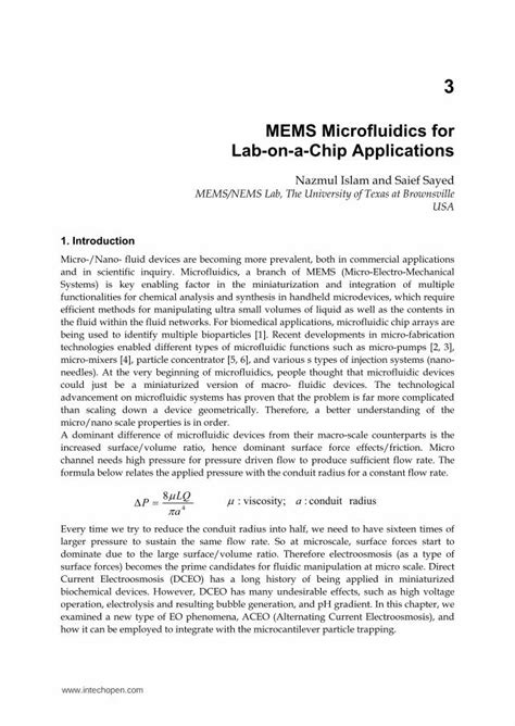 PDF MEMS Microfluidics For Lab On A Chip Applications MEMS Microfluidics Past Present