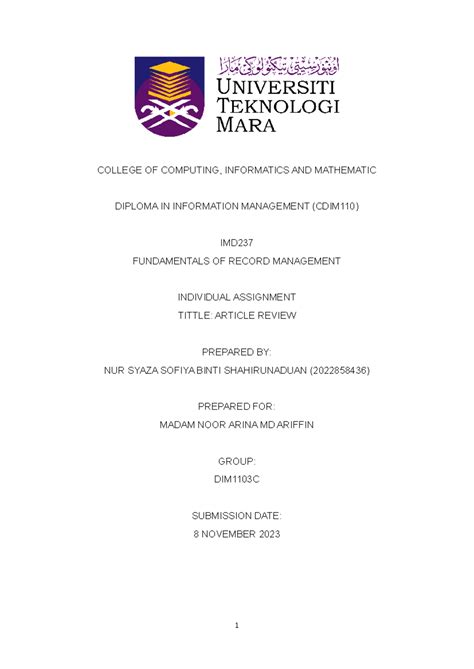 Individual Assignment Imd237 College Of Computing Informatics And