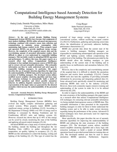 Pdf Computational Intelligence Based Anomaly Detection For Building