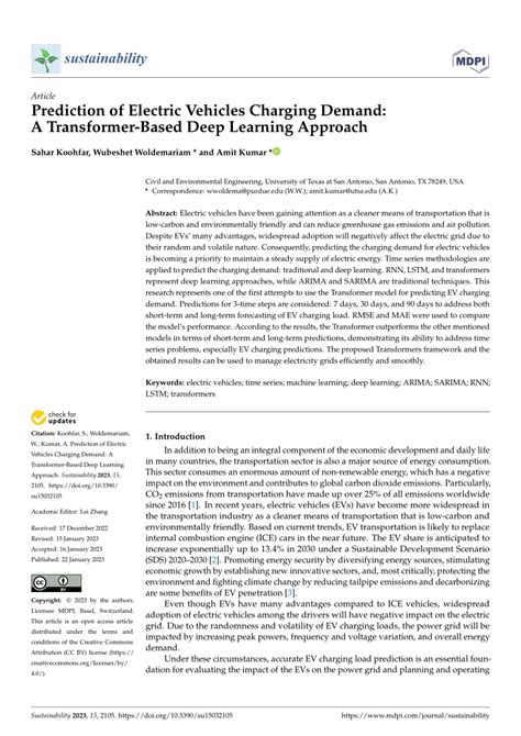 Pdf Prediction Of Electric Vehicles Charging Demand A Transformer Based Deep Learning Approach