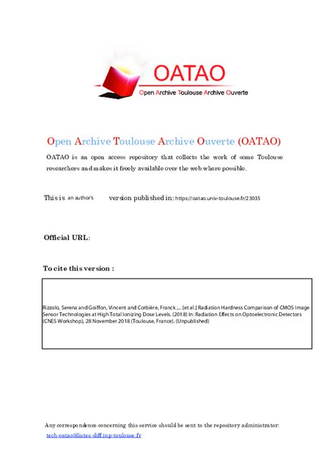 Pdf Radiation Hardness Comparison Of Cmos Image Sensor Technologies