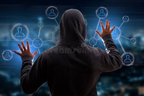Hacker Man In The Dark Using Computer To Hack Data And Information