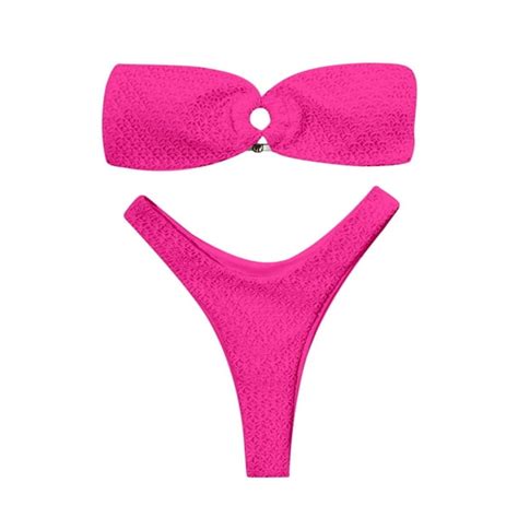 Anineo Women Swimwear 2pcs Swimsuit Ring Hollowed Out Strapless Sexy