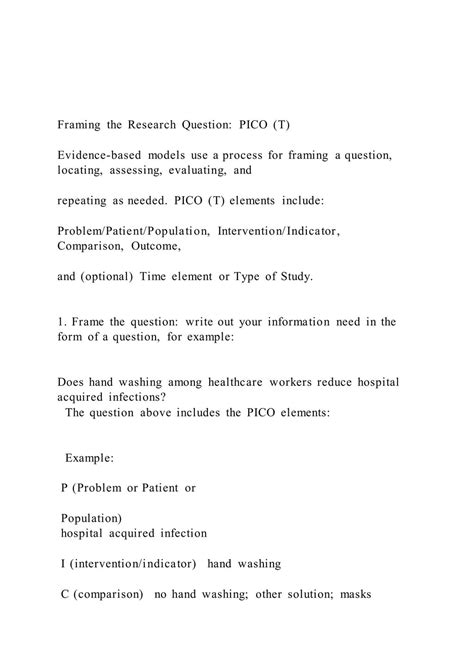 Framing The Research Question Pico T Evidence Based Mod Docx