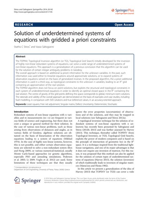 Pdf Solution Of Underdetermined Systems Of Equations With Gridded A Priori Constraints