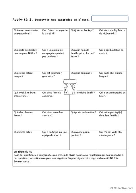 Je Me Présente Trouve Quelquun Qu… Français Fle Fiches Pedagogiques