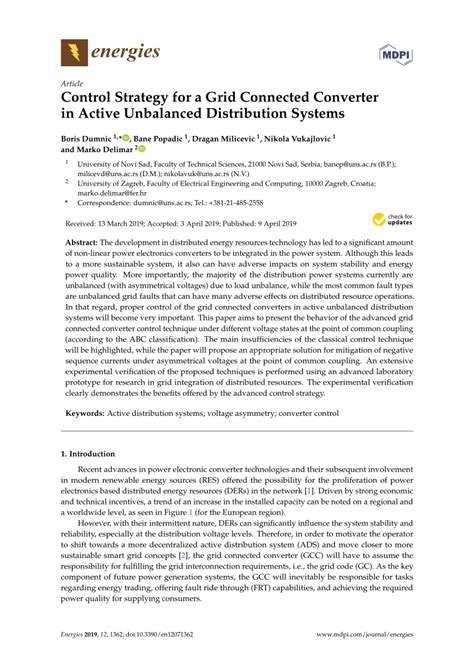 Pdf Control Strategy For A Grid Connected Converter In Active Unbalanced Distribution Systems