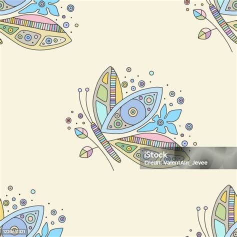 벡터 손으로 그린 다채로운 원활한 패턴 장식 기하학적 요소 라인 점과 나비의 그림 선 그리기 그래픽 예술적인 디자인 0명에 대한 스톡 벡터 아트 및 기타 이미지 Istock