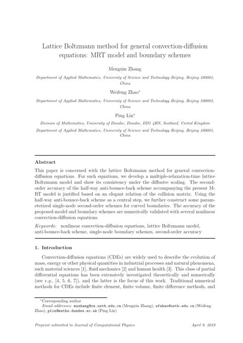 Pdf Lattice Boltzmann Method For General Convection Diffusion