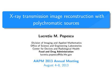 Pdf X Ray Transmission Image Reconstruction With Polychromatic Sources