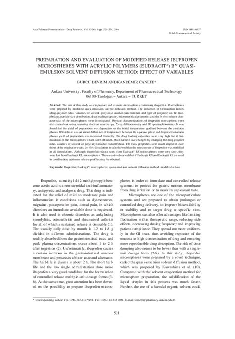 Pdf Preparation And Evaluation Of Modified Release Ibuprofen Microspheres With Acrylic